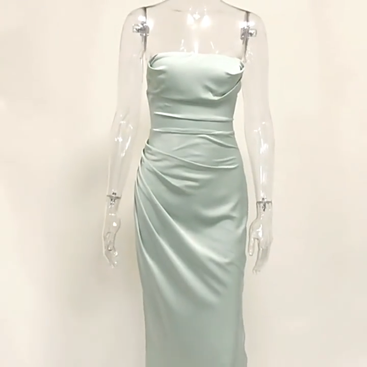 D&M Luxury High Quality Satin Off Shoulder Strapless Slit Maxi Dresses Cocktail Party Gowns ...