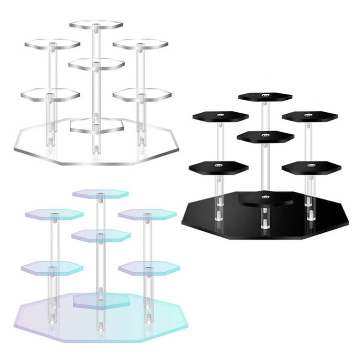 7 Tier Hexagon Acrylic Display Stands - Organize Collectibles