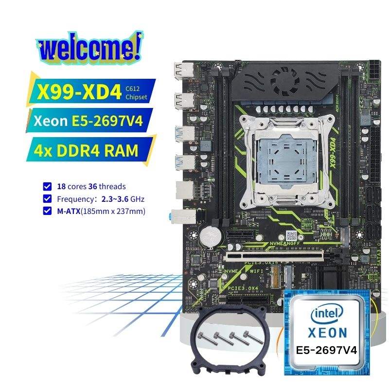 PANDL NEW M-ATX X99-XD4 8-Phase Mainboard Kit Combo Intel Xeon E5 2697 ...