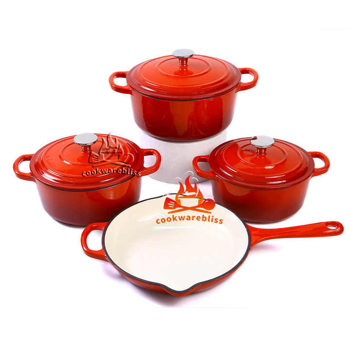 High Quality Custom logo 7 Piece Enamel Cast Iron Cookware Set Dutch ...