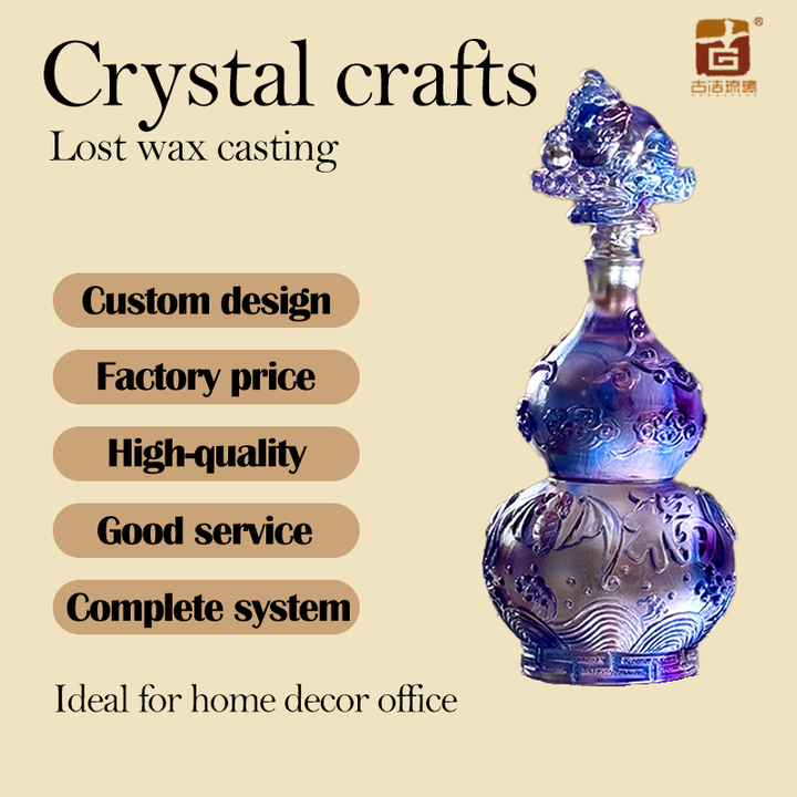 Lucky Gourd Sculpture Five Blessings Design Liuli Crystal With Fu ...