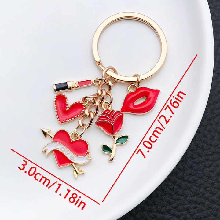Creative Alloy Red Enamel Keychain Lipstick Bag Love Rose Metal Charms ...
