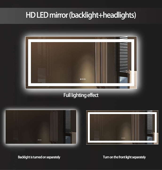 Modern Smart LED Mirror Touch Screen Square Bathroom Mirror Anti-fog ...