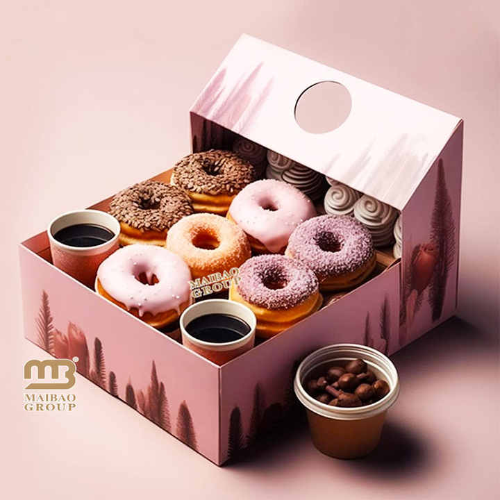 Wholesale Custom Printed Donut Box Packaging Food Doughnut Box