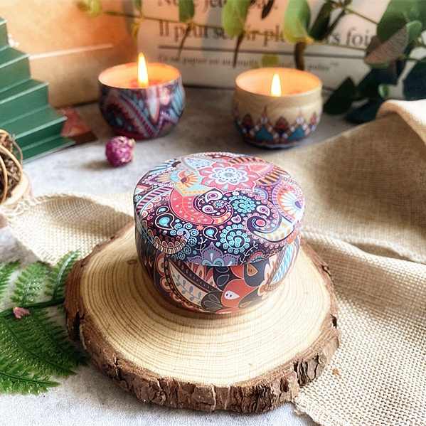 Modern Floral Pattern Round Shaped Tinplate Tealight Candle Tins ...