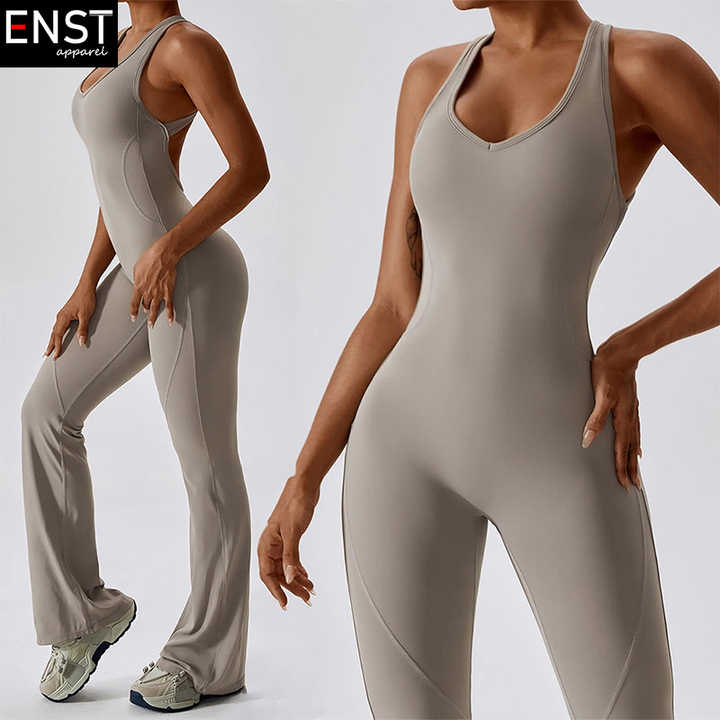 Custom Fitness Tummy Control Flared Pants Bodysuit Backless Seamless ...
