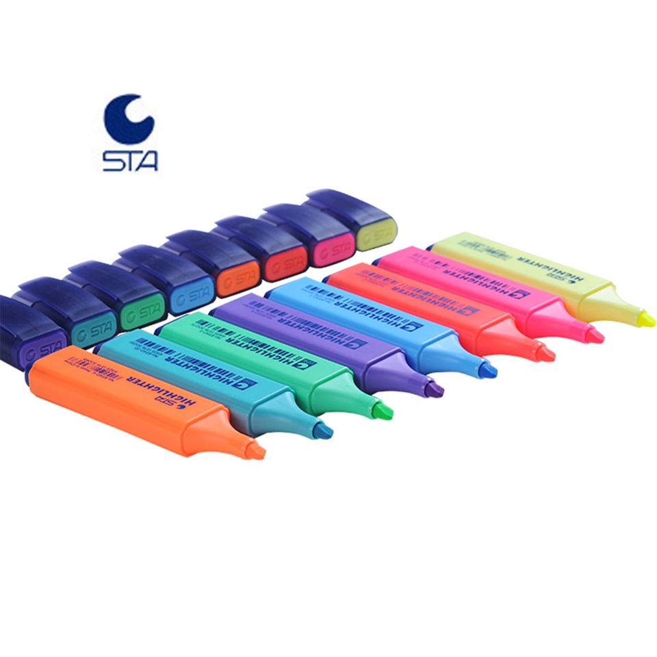 STA 8-Color Highlighter Set - Fluorescent Chisel Tip Markers