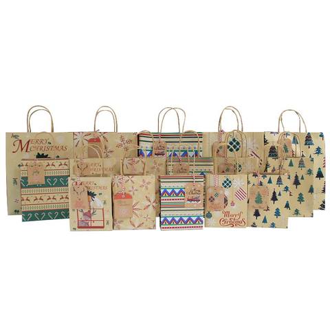 Christmas Treat Tote Cute Kraft Paper Gift Bags with Handle Candy Pouch ...