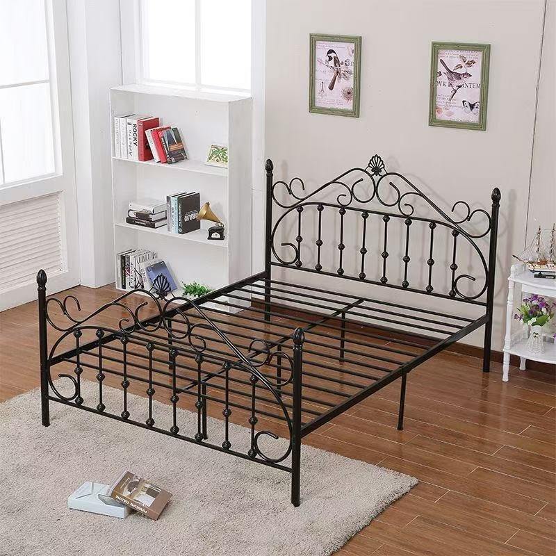 Modern Durable Metal Bed Frame Full-Size Slats Wooden Headboard ...