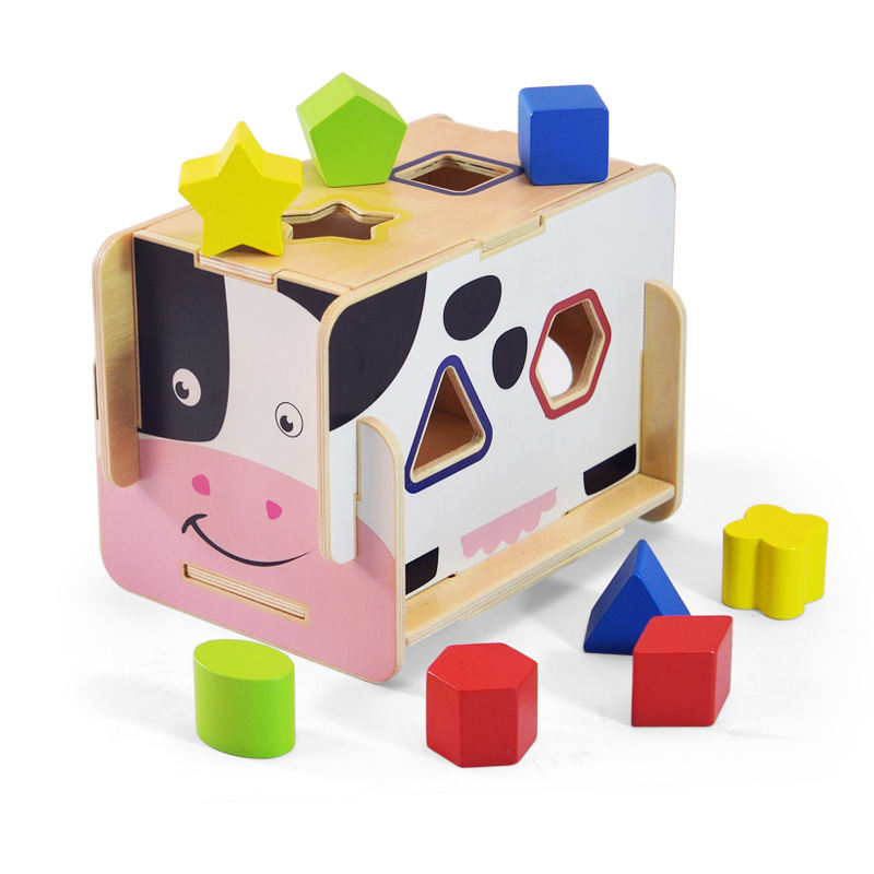 Wooden Cow-Shaped Sorter Cube 3D Color Box Assembled Puzzle Toy for ...