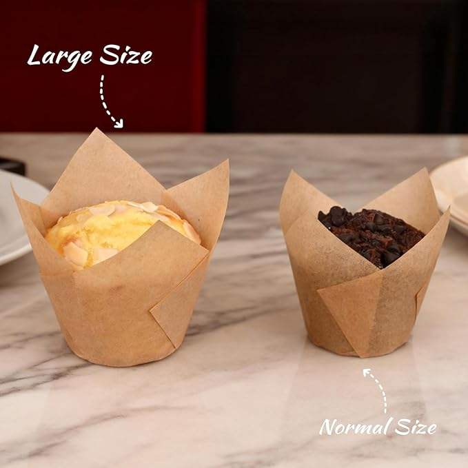 Natural Super Giant Tulip Cupcake Liners for Baking, Unbleached Cupcake ...