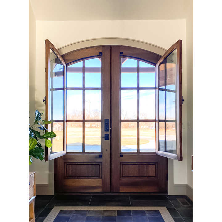 Solid Wood Arched Door With Openable Glass Windows for Houses New ...