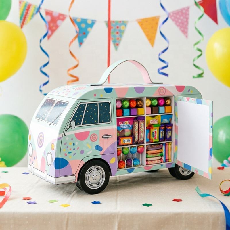 Custom Creative Bus Vehicle Shaped Candy Rigid Gift Box with Handle ...