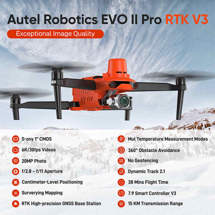Autel Robotics EVO 2 II Pro RTK V3 6k Drone with 1-Inch Ultra-Sensitive ...