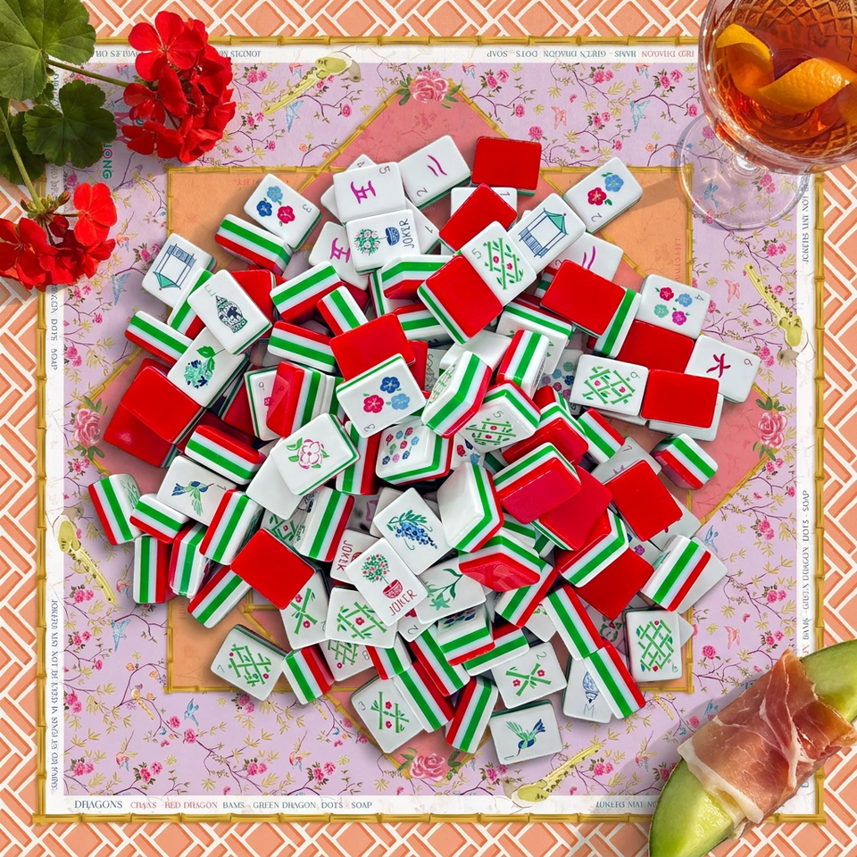 Boutique 160Tile 4-Layer Engraved Mahjong Set, Magenta Green Acrylic ...