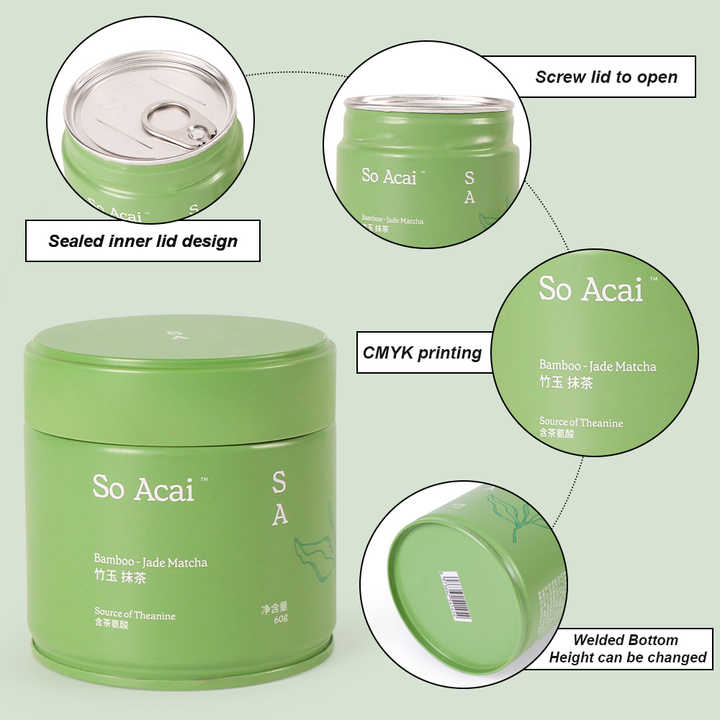 Wholesale Food Grade Gold Green Matcha Tea Tin Can 100g