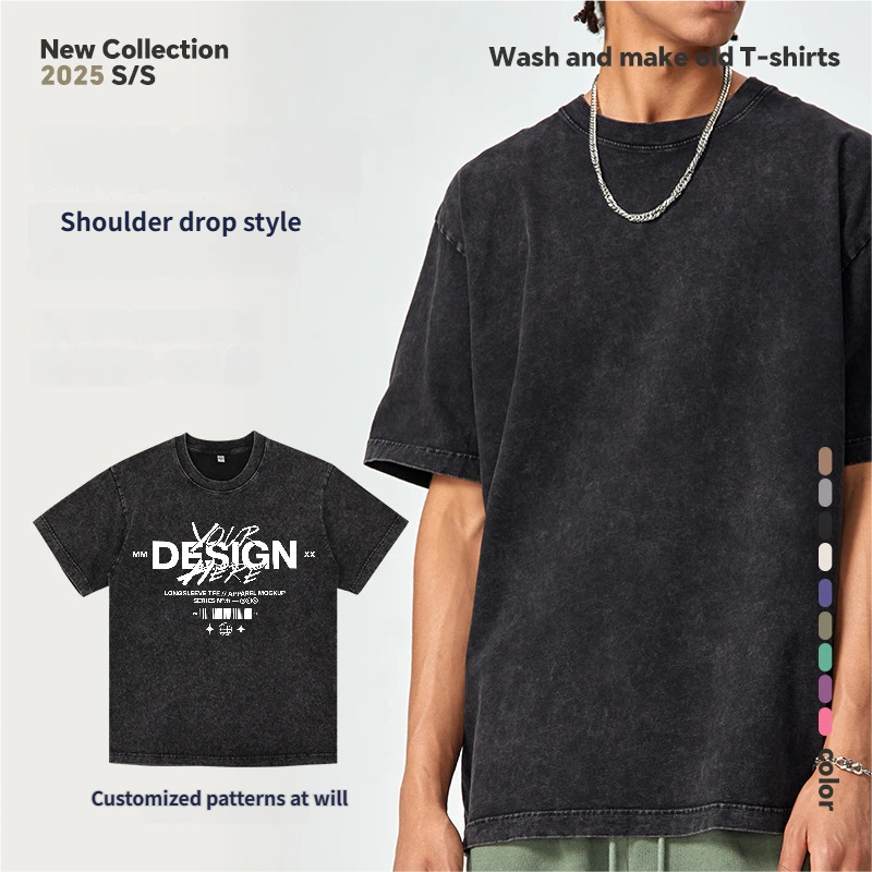 Custom Print logo Design Pattern Drop Shoulder Vintage Washed Blank Tee ...
