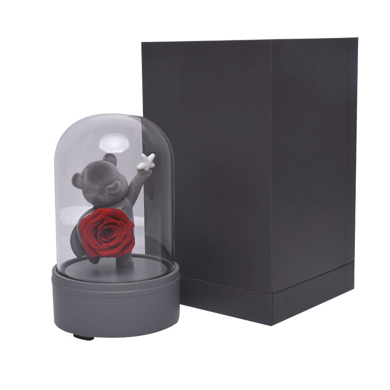 HFlora Luxury Eternal Rose Music Box with Flocked Bear Rabbit Rotating ...