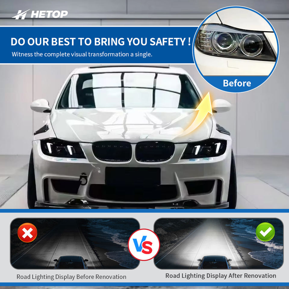 HETOP E90 Headlights 2005-2012 Dual Color Auto Parts Laser Snake Eye ...