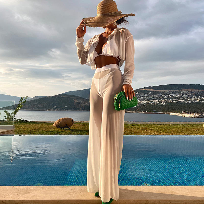 New Solid Color See Through Sexy Swimsuit High Cut Four Piece Swimsuit ...