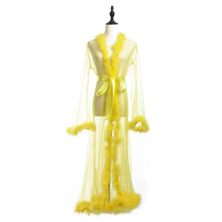 2024 Long Mature Sheer Elegant Mesh Through Sexy Robe Set Sexy Plus ...
