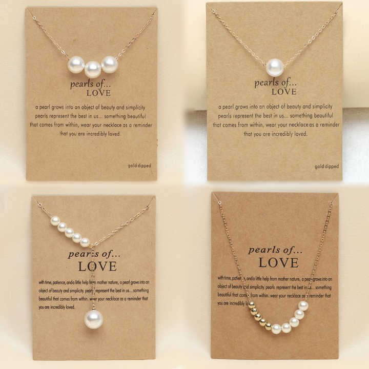 Simple pearl CCB splicing women s love necklace with pearl card thin chain gold and silver collarbone
