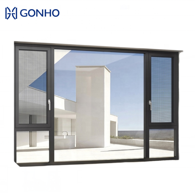 GONHO Rational Construction铝制法式双层玻璃隔音黑色框架窗制造商平开窗| Alibaba.com