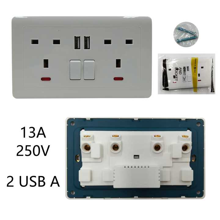 UK 2 Gang Dual Switch Outlets Large Plate Wall Light Switch Electrical ...