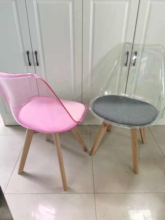 Pink Transparent Chair Wood Chair Restaurant Dining Nordic Modern ...