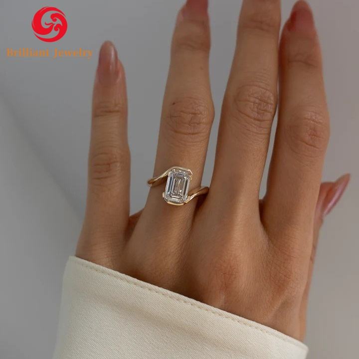 Custom 10k14k 18k Solid Gold Diamant Rings Emerald Cut IGI GIA Certified Lab Grown Diamond Bezel ...