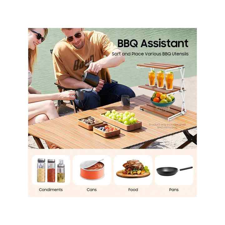 3-Tier Natural Wood Folding Storage Rack Indoor Outdoor Multi-Function ...