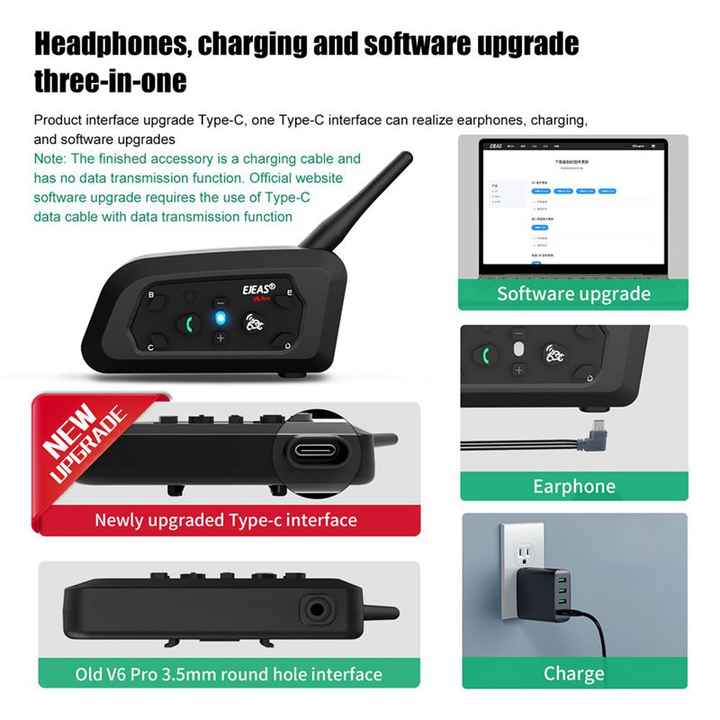 EJEAS V6 Pro + Full Duplex Intercom Helmets - Waterproof