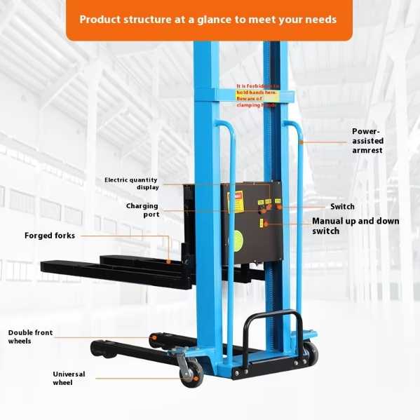 1T 1.6M Lift Stacker Machine Self Loading Portable Fork Lift Electric ...