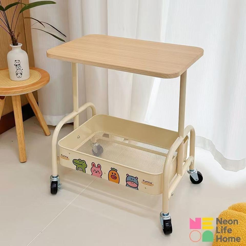 Movable Double-layer Carbon Steel Wheeled Tea Table with Storage Modern ...