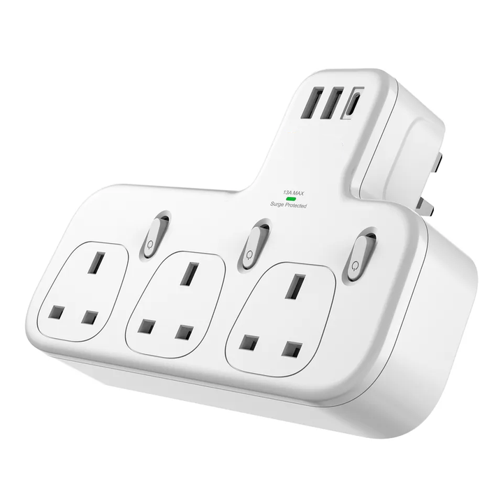 Universal 3 Way Plug Adapter UK, Multi Plug Extension with 3 USB C ...