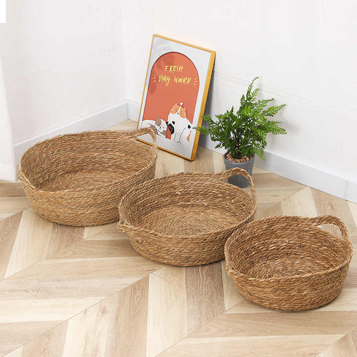Natural Cat Bed Straw Nest Woven Pet House Handmade Braided Cattail ...