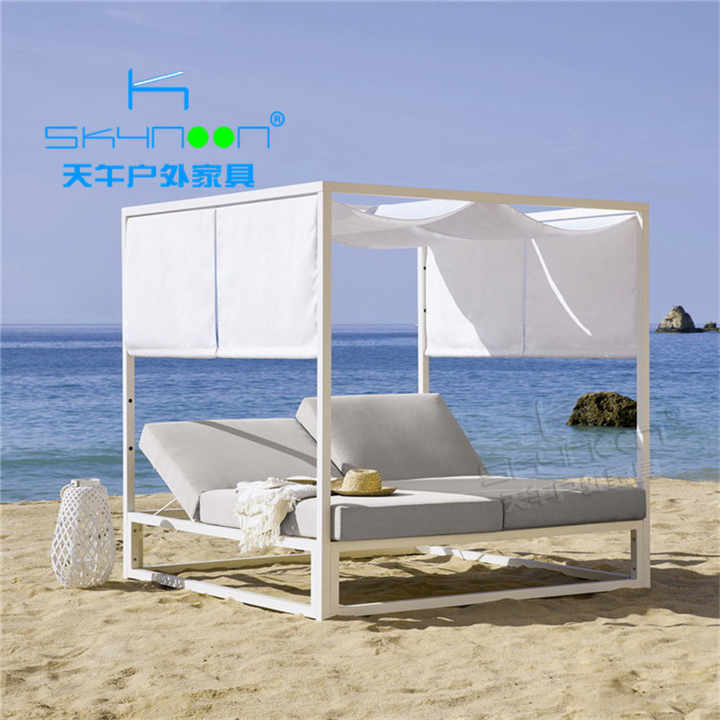 Double Sun Loungers with Canopy - Durable Aluminium B...