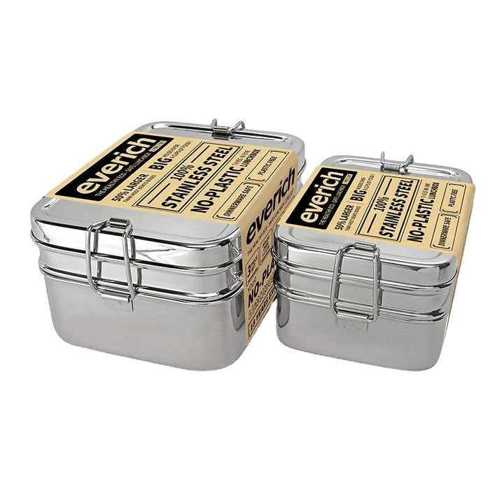 2 Kompartemen Makanan Kotak Wadah Stainless Steel Kotak Bento dengan ...