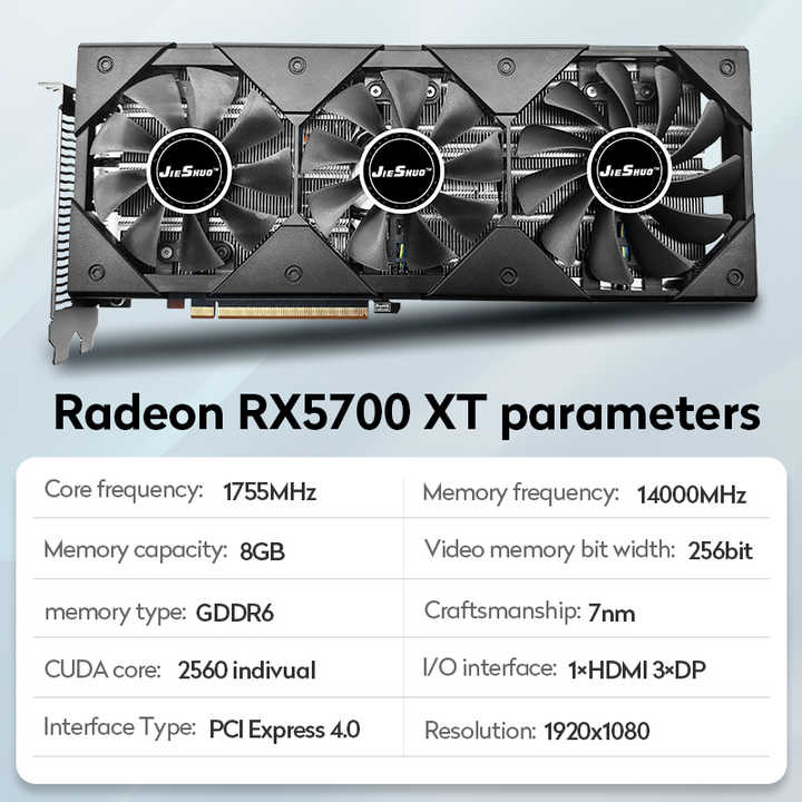 JIESHUO 100% NEW AMD RX 5700XT 8G PC Gaming Vga Computer Graphic Cards ...
