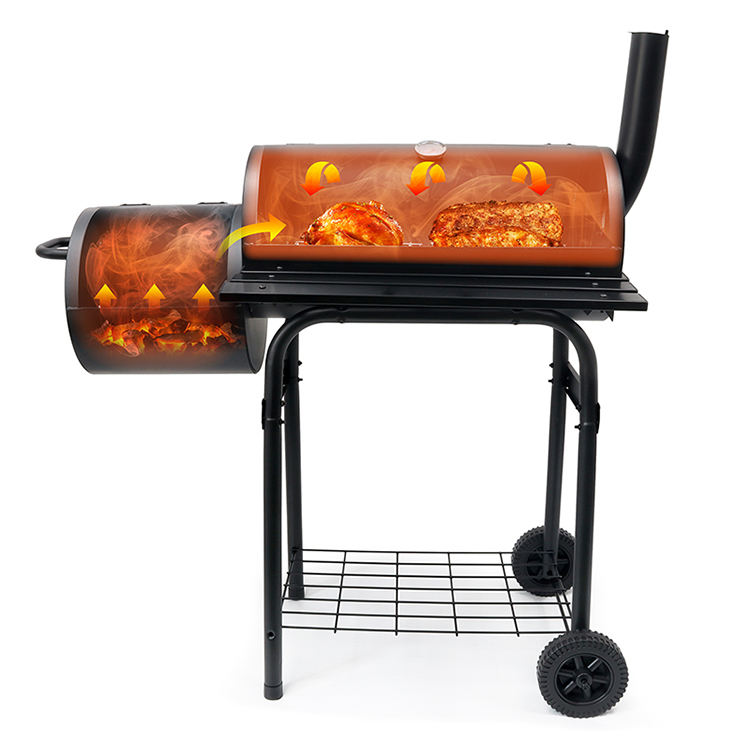 2in1 Modern Steel Offset Smoker Charcoal BBQ Grill Porcelain Enamel ...