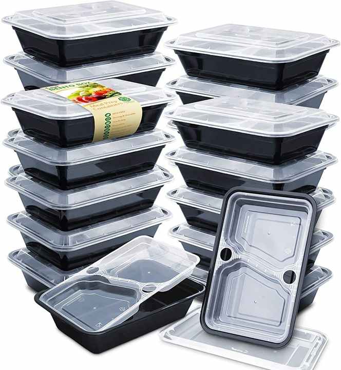 Microwavable Disposable Stir Fry 2 Compartment with Lids Food Storage ...
