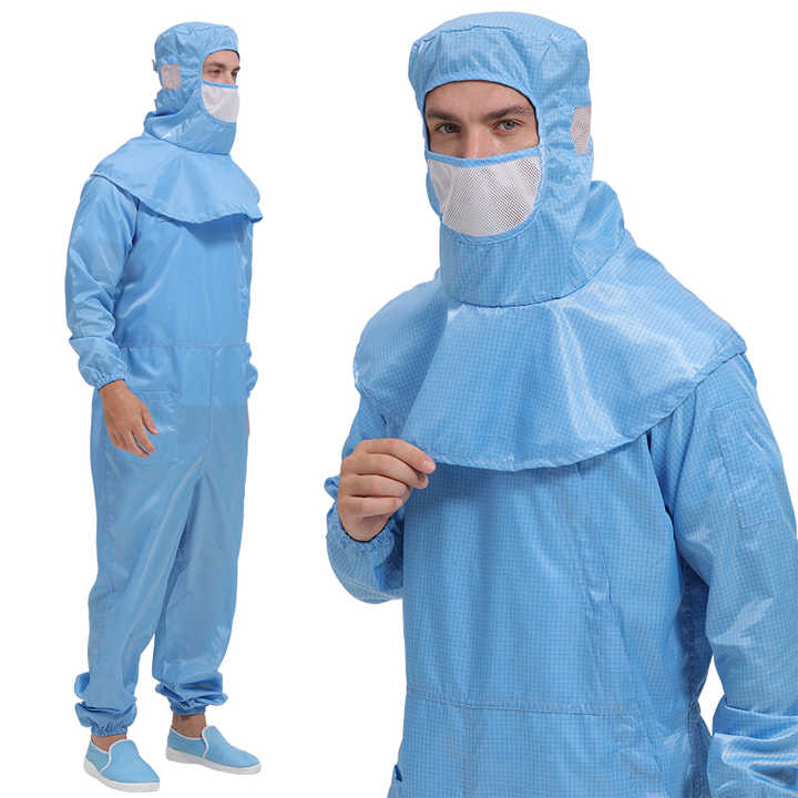 Grid Fabric Reusable ESD Coveralls Dust-Free Industrial Cleaning Safety ...
