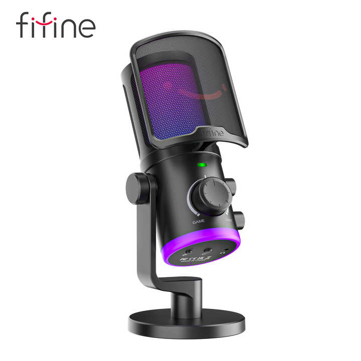 Fifine AM6 RGB Gaming Microphone Wired Condenser Microphone for Live Podcast and Streaming Type ...