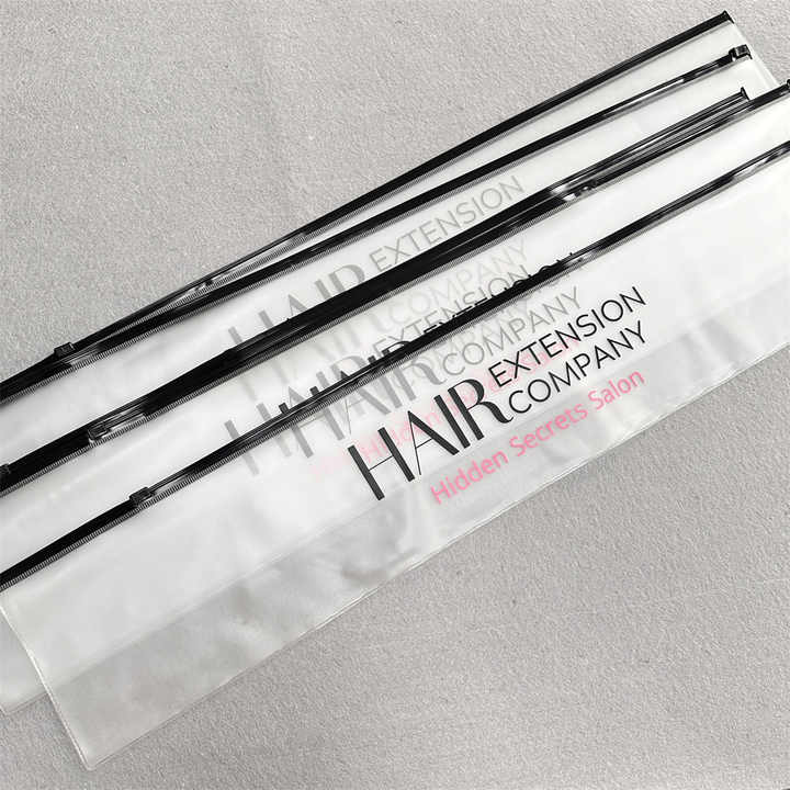 Luxury Custom Long Hair Extensions Packaging Bag Brand Logo Wig Zip Bag ...