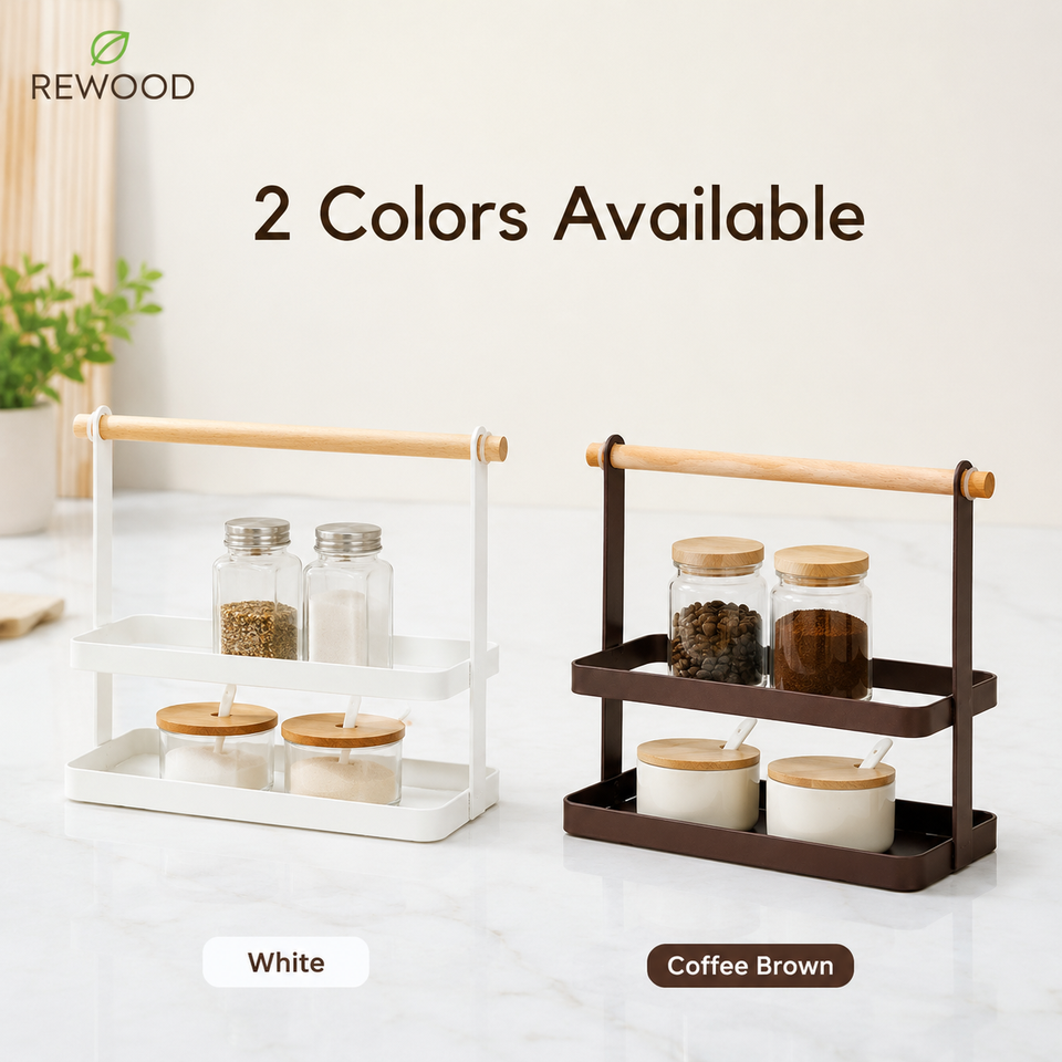 Custom 2 Tier Metal Kitchen Countertop Spice Rack with Wooden Handle ...