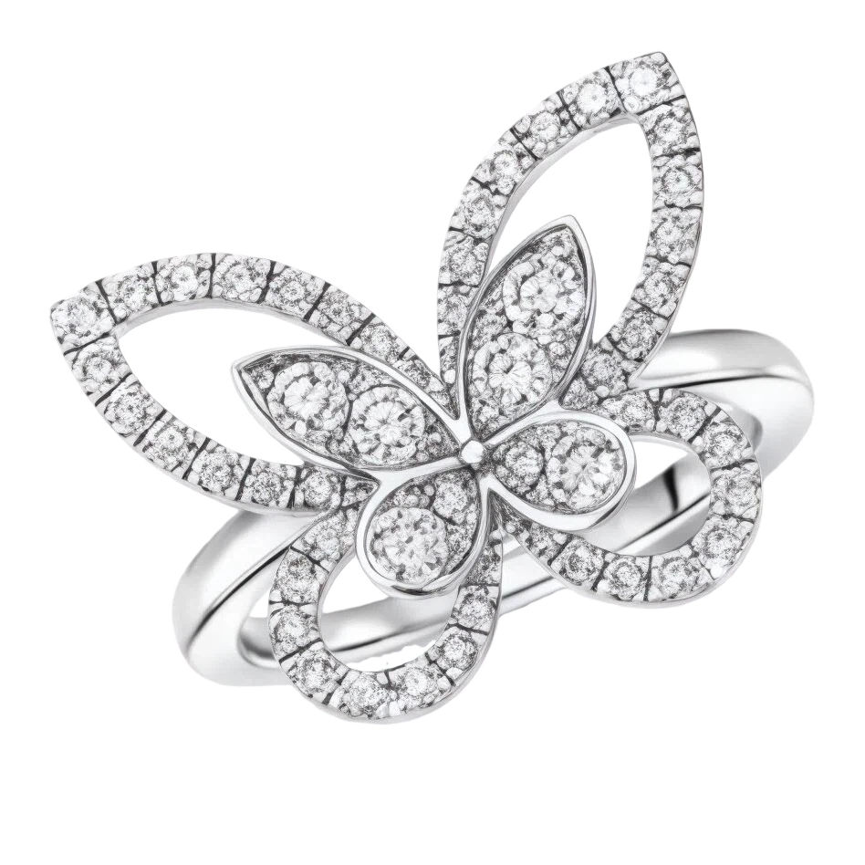 Internet-famous style cute butterfly and big flower design ring, silver ...