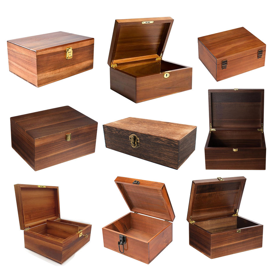 Custom Dark Brown Solid Wood Storage Boxes and Hinged Wooden Box ...