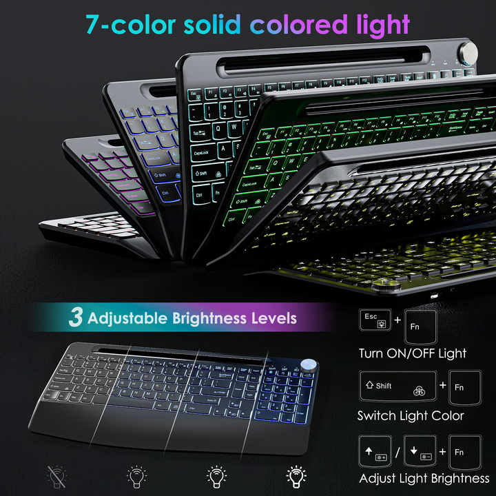 Full Size Wireless Backlight Keyboard Rechargeable Built in Phone ...