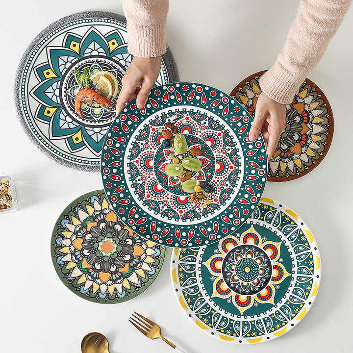 Colorful Bohemian Round Porcelain Dinnerware Dishes & Plates Sets ...