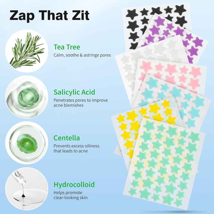 Anthrive 40 Pcs Cute Star Zit Covers Colorful Spot Stickers with Tea ...